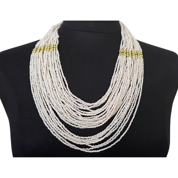 Jewelry | Multistrand Glass Seed Bead Bohemian Necklace Gold Beaded ...